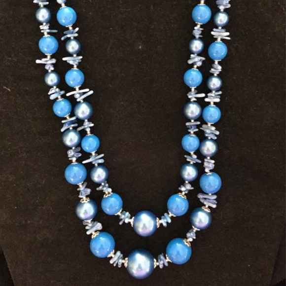 Jewelry | Vintage Inpired Blue Pearl Silver Bead Necklace | Poshmark